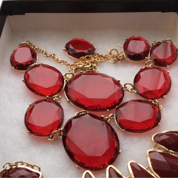 Jewelry | New Gold Tone Red Jewelry Setnecklaceearrings | Poshmark
